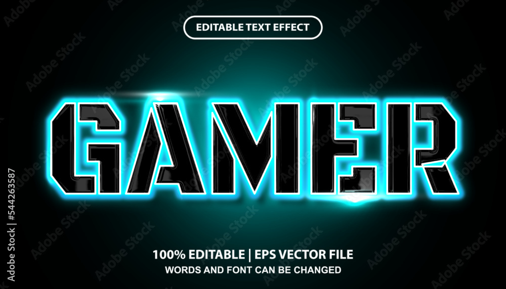 Gamer editable text effect template, Lettering with glowing blue neon ...