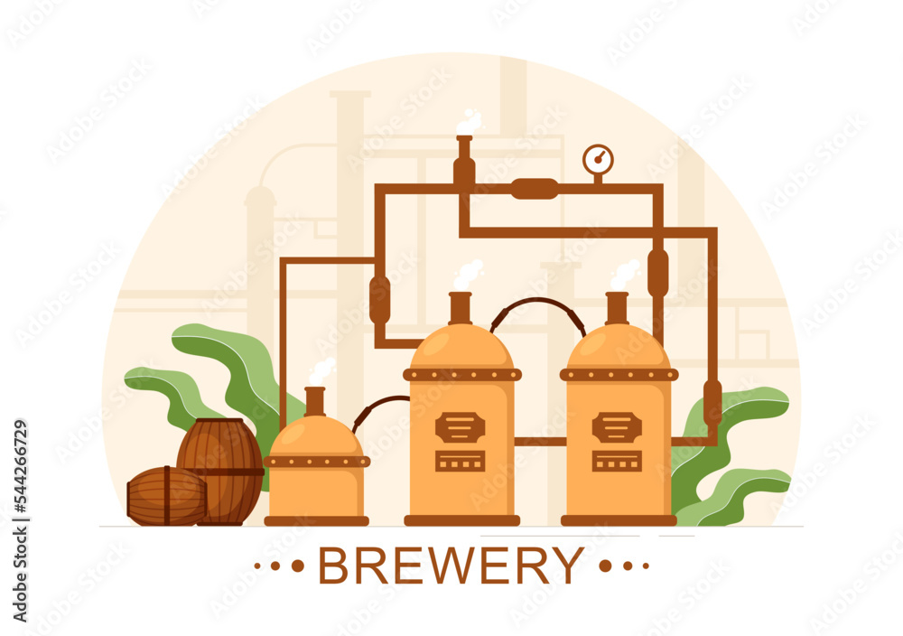 Brewery Production Process with Beer Tank and Bottle Full of Alcohol ...