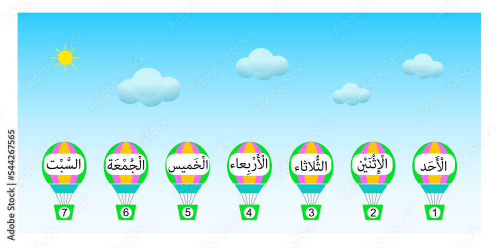 Educational material for kids. Days of the week in arabic language ...