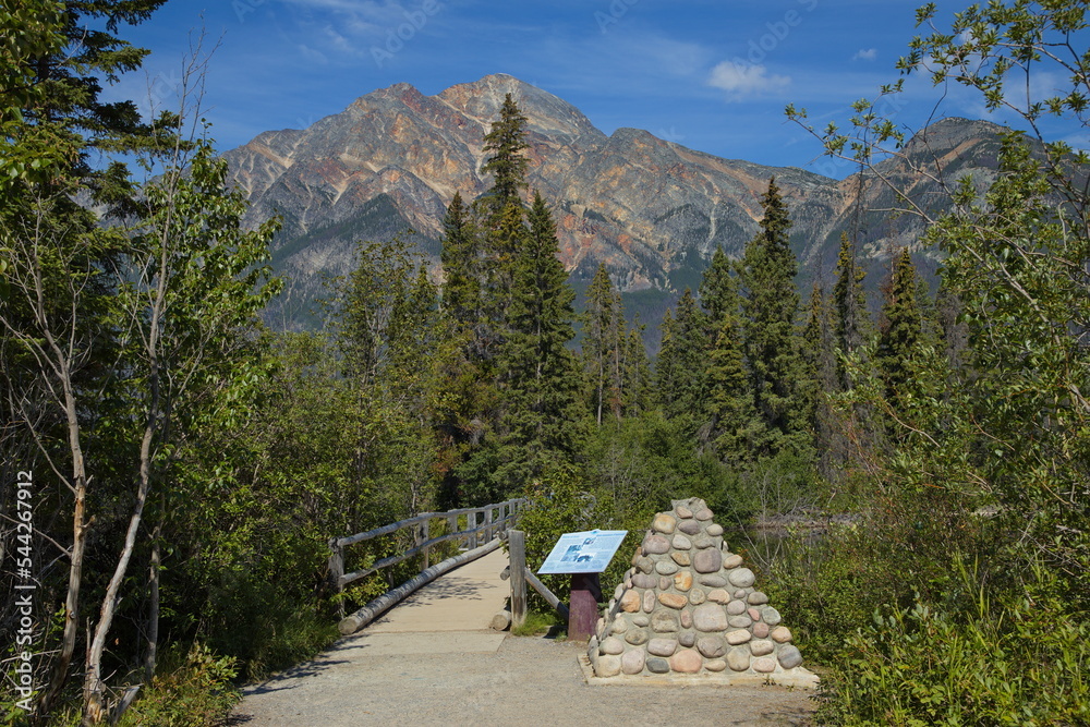View of Pyramid Island on Pyramid Lake and Pyramid Mountain in Jasper ...