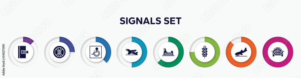 infographic element with signals set filled icons. included emergency ...