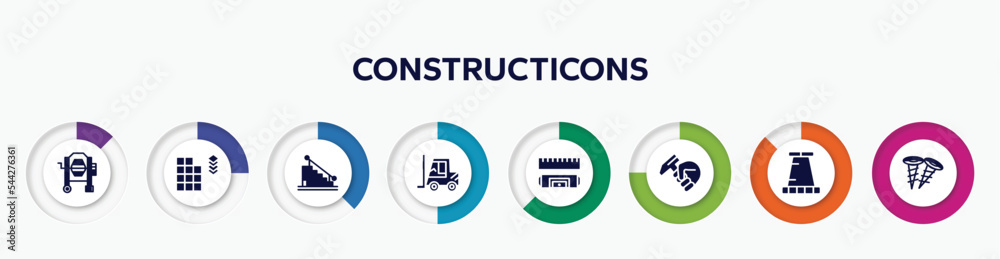 infographic element with constructicons filled icons. included concrete ...