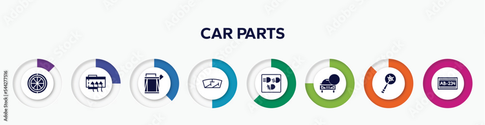 infographic element with car parts filled icons. included car spare ...