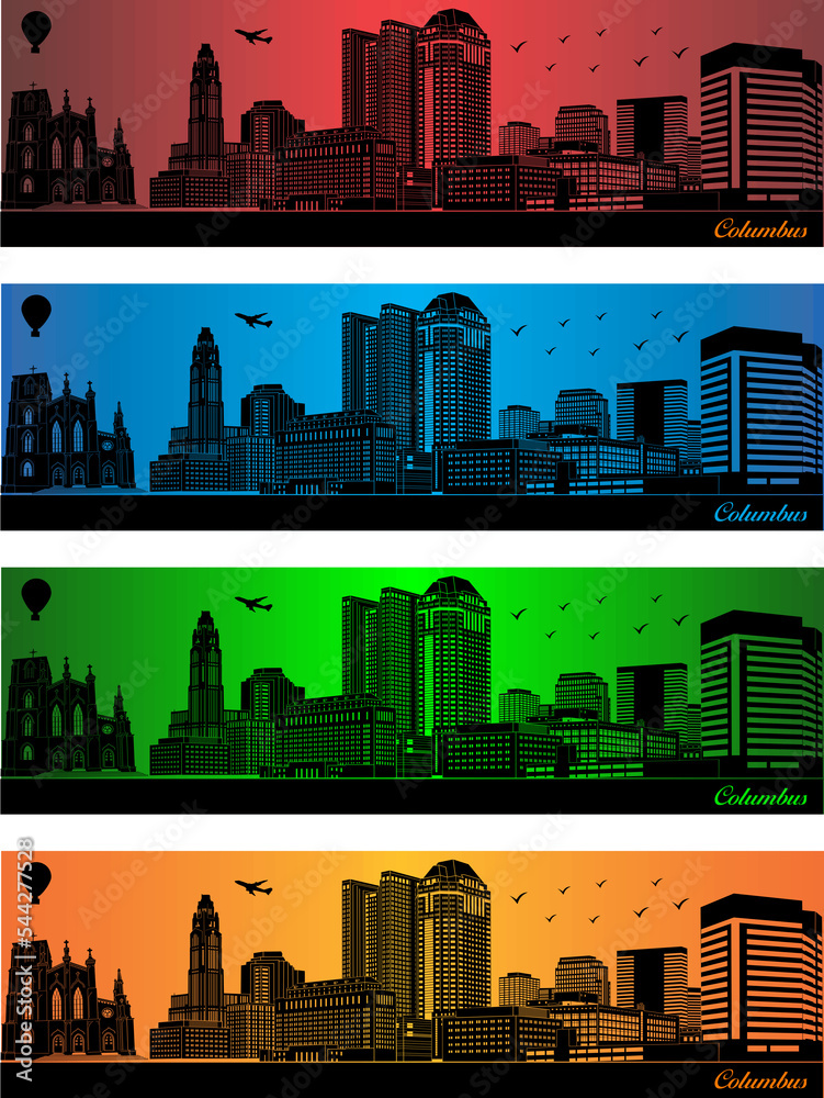 Columbus city in a four different colors - illustration, Town in colors ...