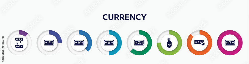 infographic element with currency filled icons. included currency ...