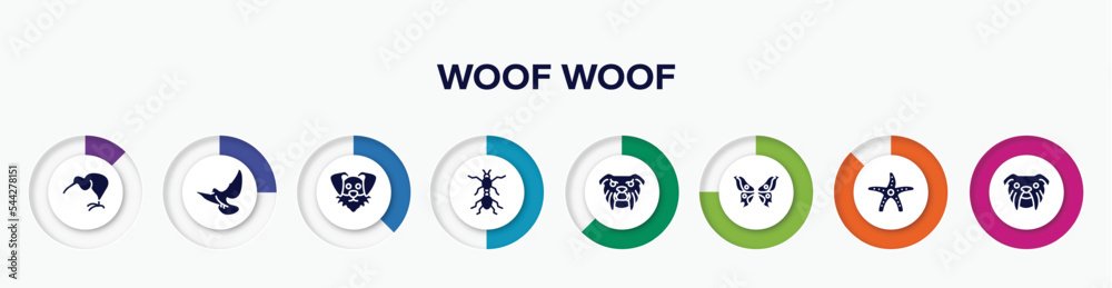 infographic element with woof woof filled icons. included kiwi eating ...