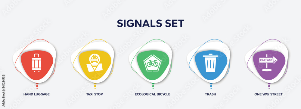 infographic element template with signals set filled icons such as hand ...