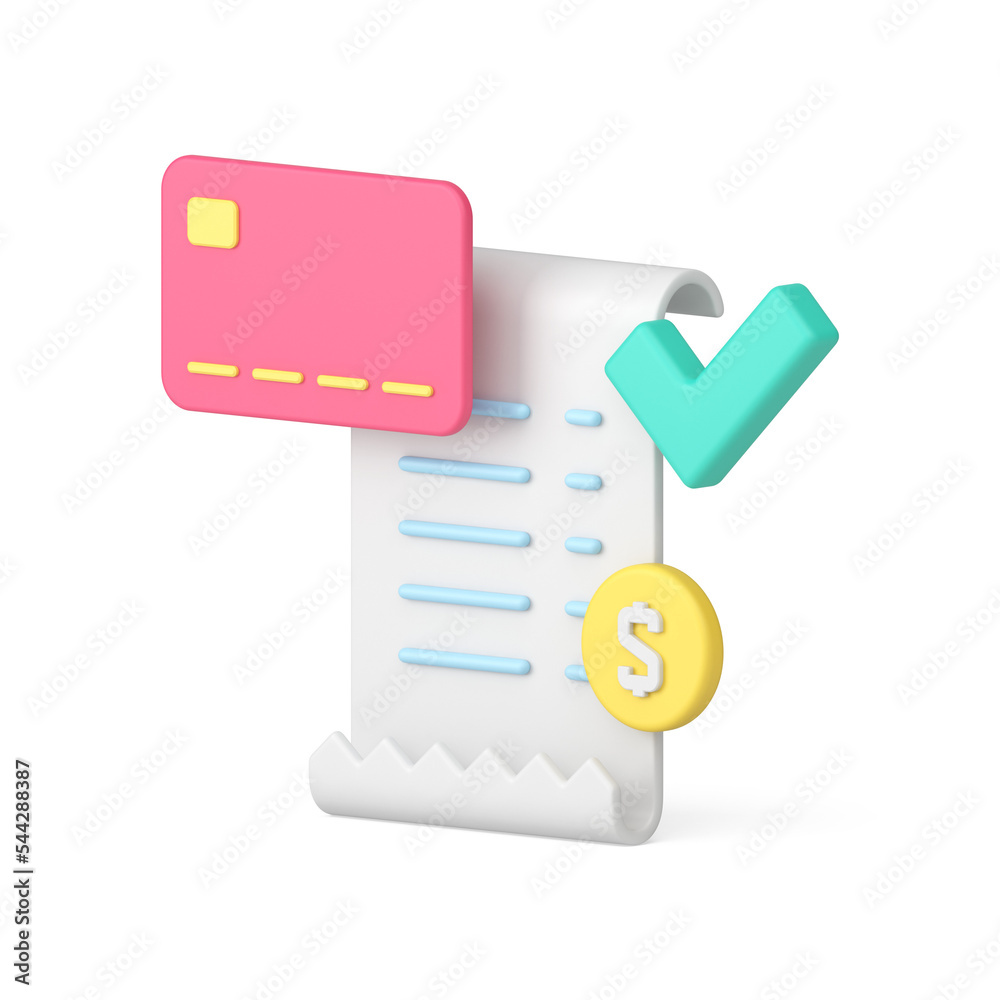 Curved realistic successful payment document coin credit card and ...