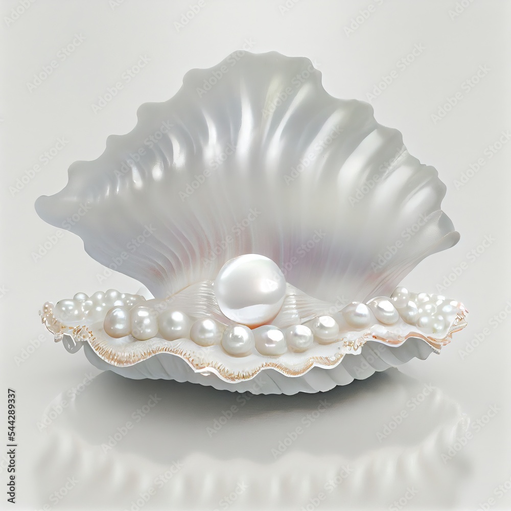 Isolated iridescent colors oyster shell and pearl resting inside ...