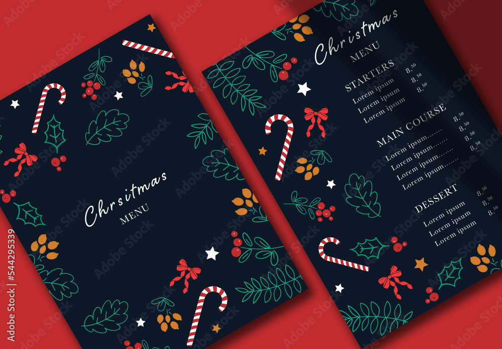 Christmas Menu with Festive Illustrations Stock Template | Adobe Stock