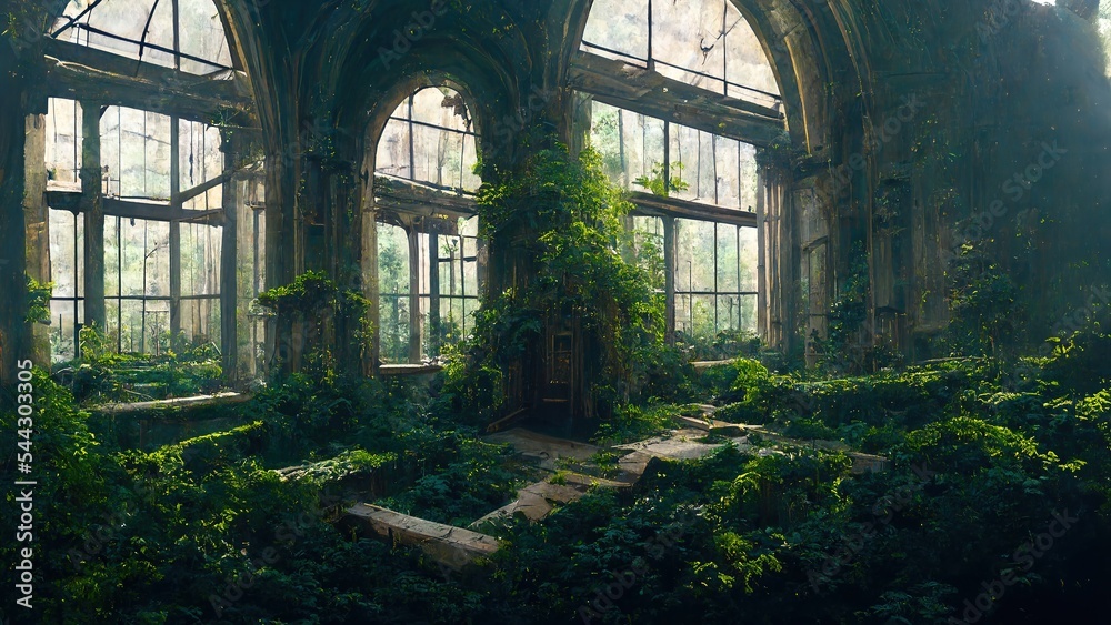 The ancient building is captured by nature and vegetation of the palace ...