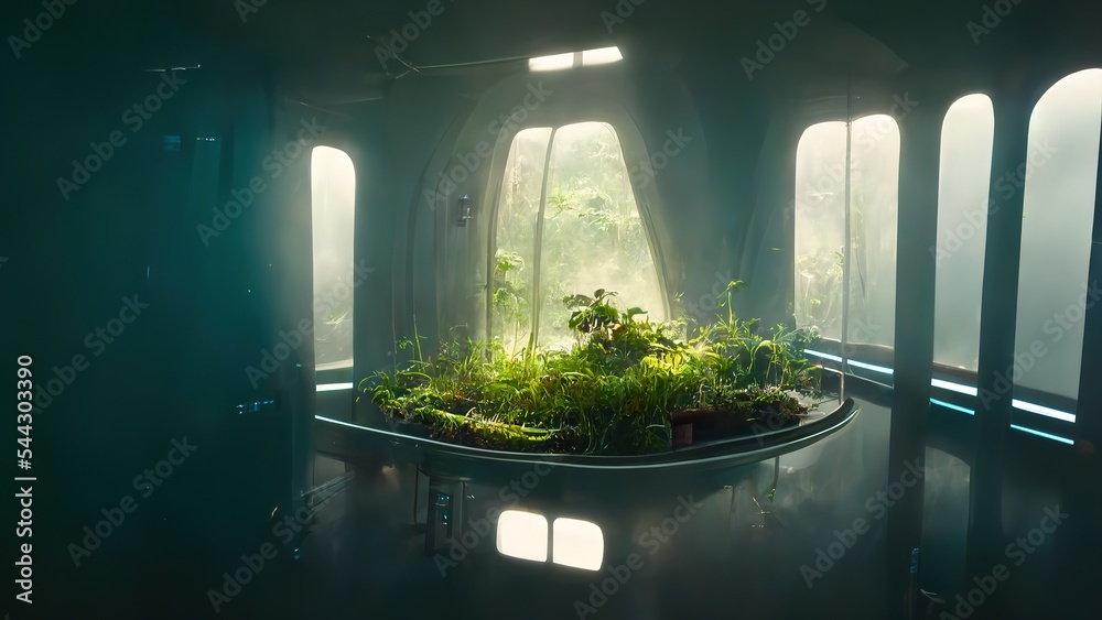 Forgotten by everyone, an abandoned space station, overgrown with ...