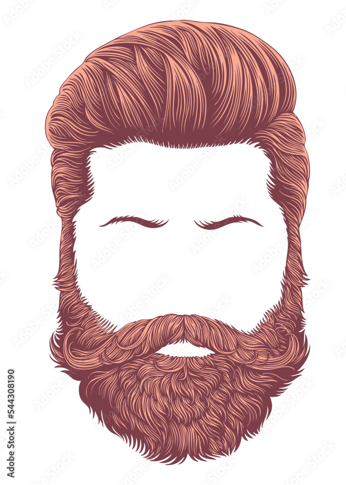 Men's hairstyle with a beard. Editable hand drawn illustration. Vector ...