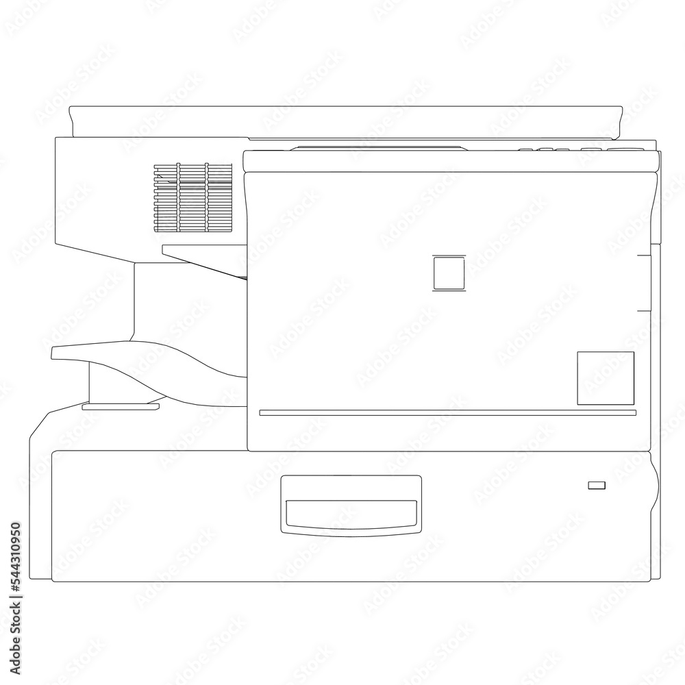 Outline of an office copier from black lines isolated on a white ...