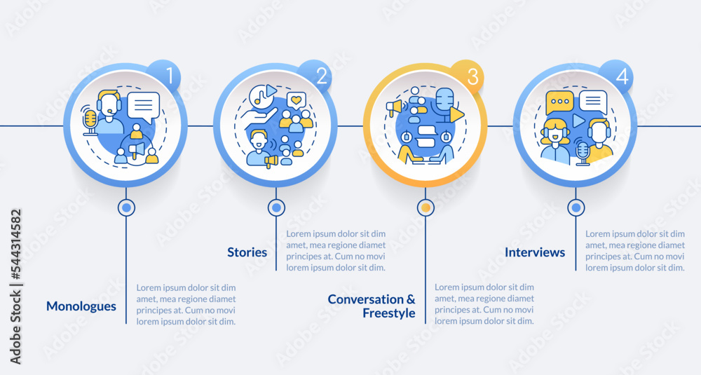 Common podcast genres circle infographic template. Digital ...