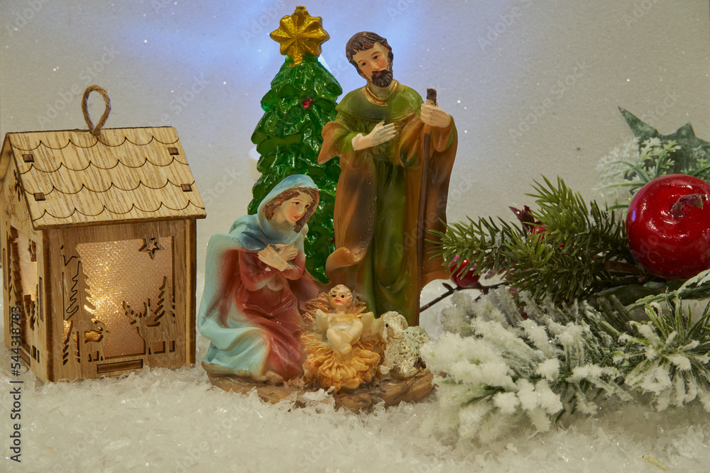 Christmas figurines of Jesus with Mary and Joseph,Christmas scene ...