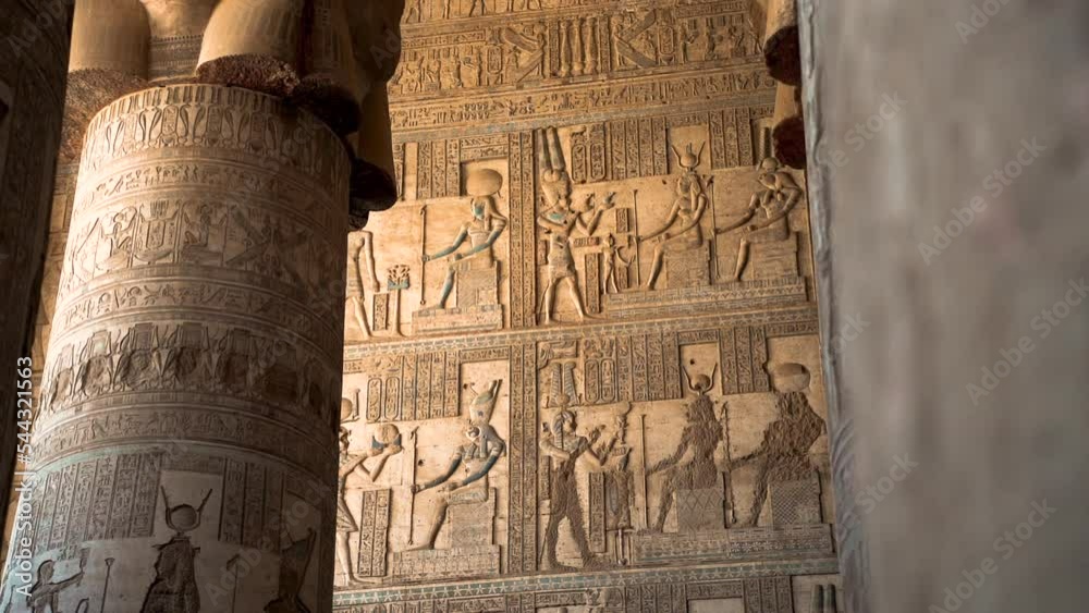 inside pyramids temple in Egypt close up detailed carved stone wall ...