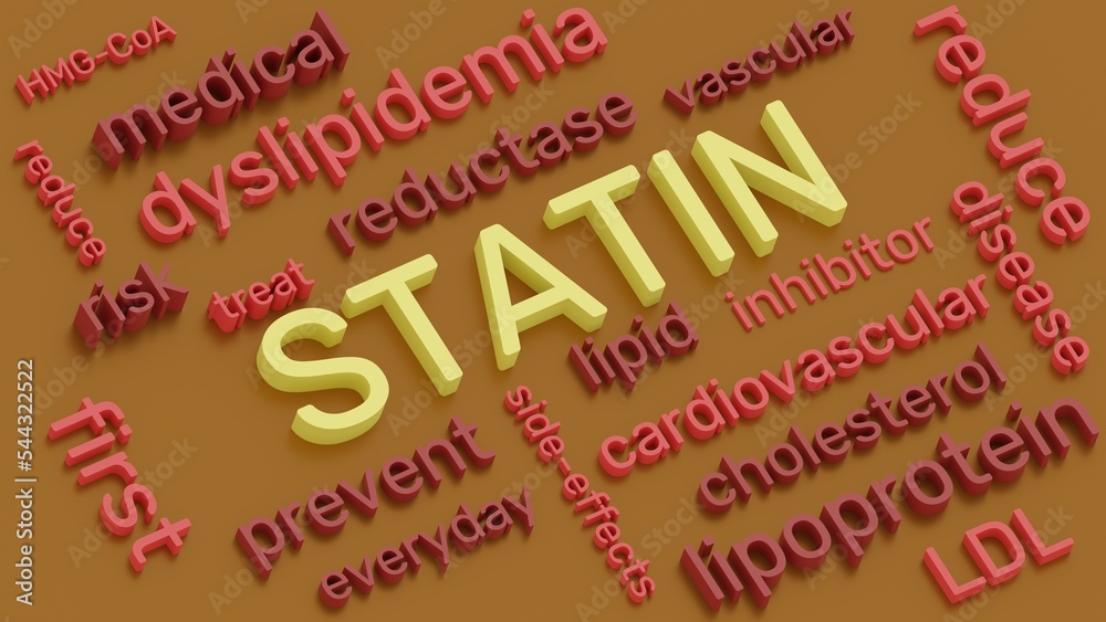 Statin and terms 3d word cloud illustration. Abstract illustration ...