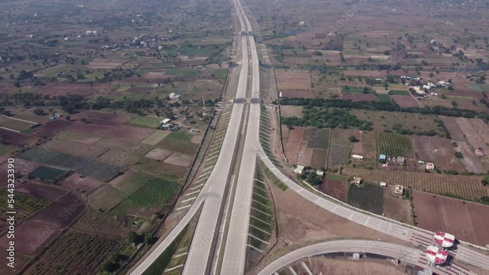 Revealing aerial shot of the Interchange of Samruddhi Mahamarg or ...