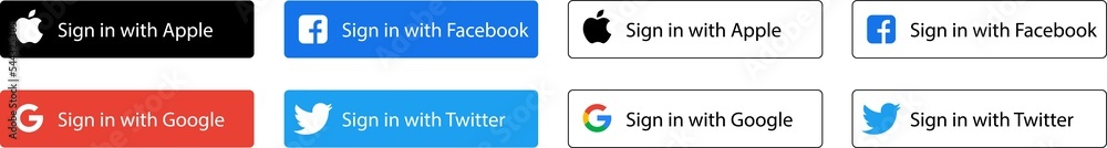 Set of buttons "Sign-in with Google", "Sign-in with Facebook", "Sign-in ...