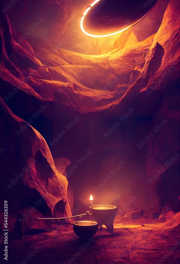 Cave with Magical Cauldron Cooking Elixir - Digital Art, 3D Render ...