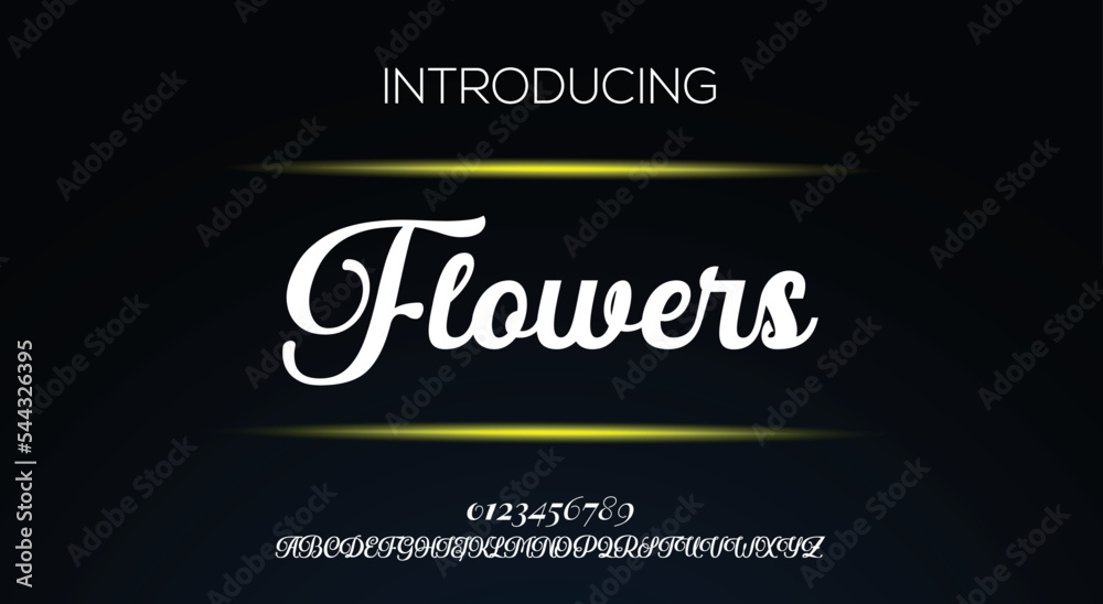 FLOWERS Hand drawn calligraphic vector monoline font. Distress ...