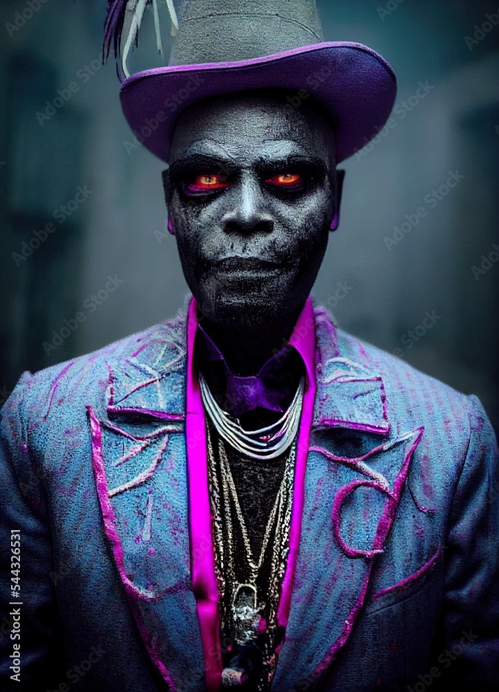A Fictional Person. Portrait of Baron Samedi Wearing Purple Suit Death ...