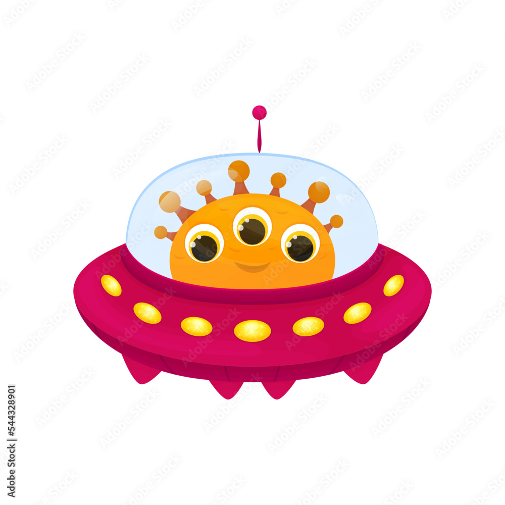 Cute space characters, aliens in a flying spaceship, clipart, bright ...