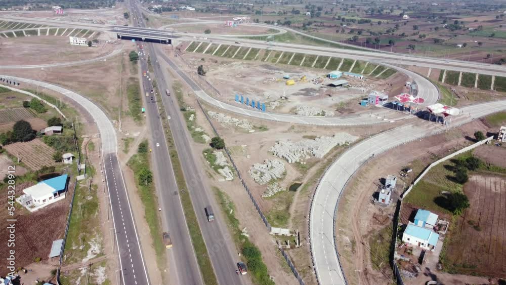 Static still aerial drone view of the Interchange of Samruddhi Mahamarg ...