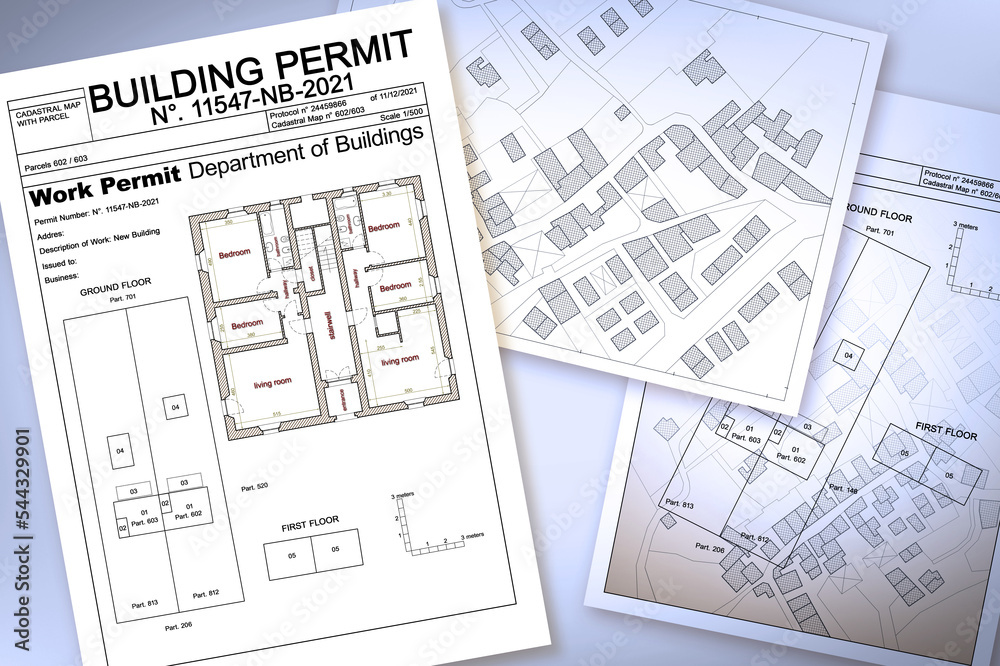 Buildings Permit concept with imaginary General Urban Plan and ...