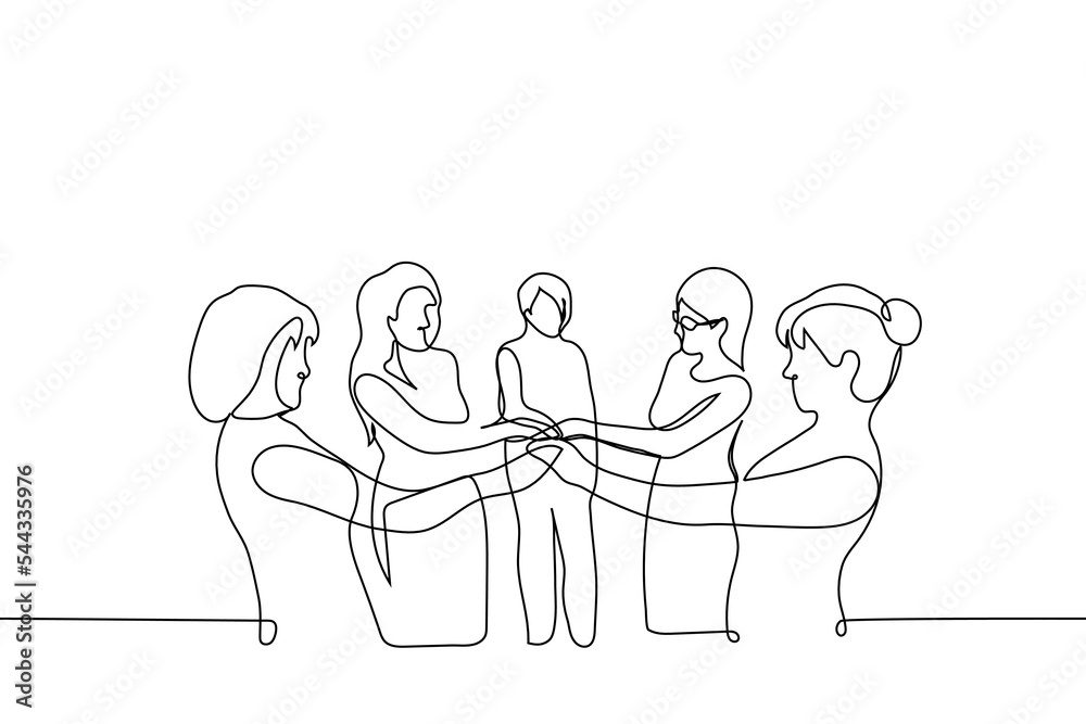 group of women stands with their hands together - one line drawing ...