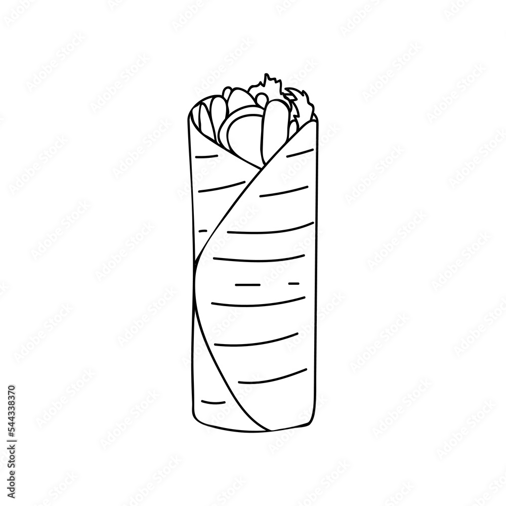 Chicken roll doodle illustration in vector. Shawarma doodle ...