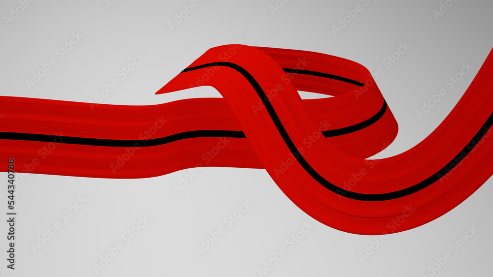 Close-up render of the twisted ribbon of the Albanian flag, the ...
