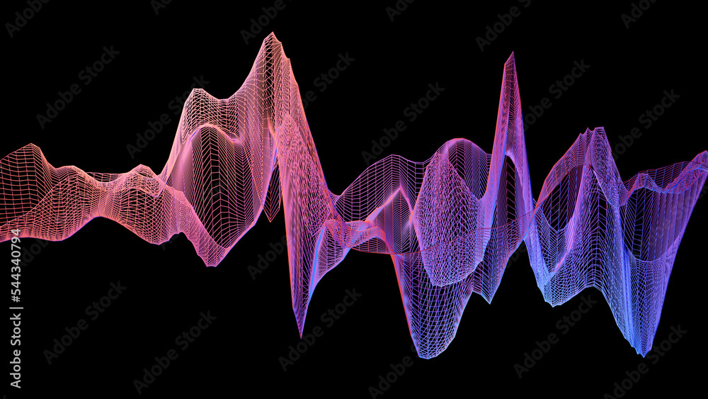 Illustration of abstract red wireframe sound waves, visualization of ...
