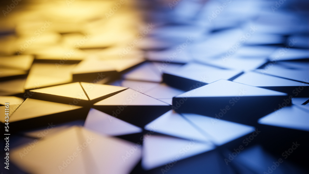 Yellow and blue polygons background, random polygonal abstract ...