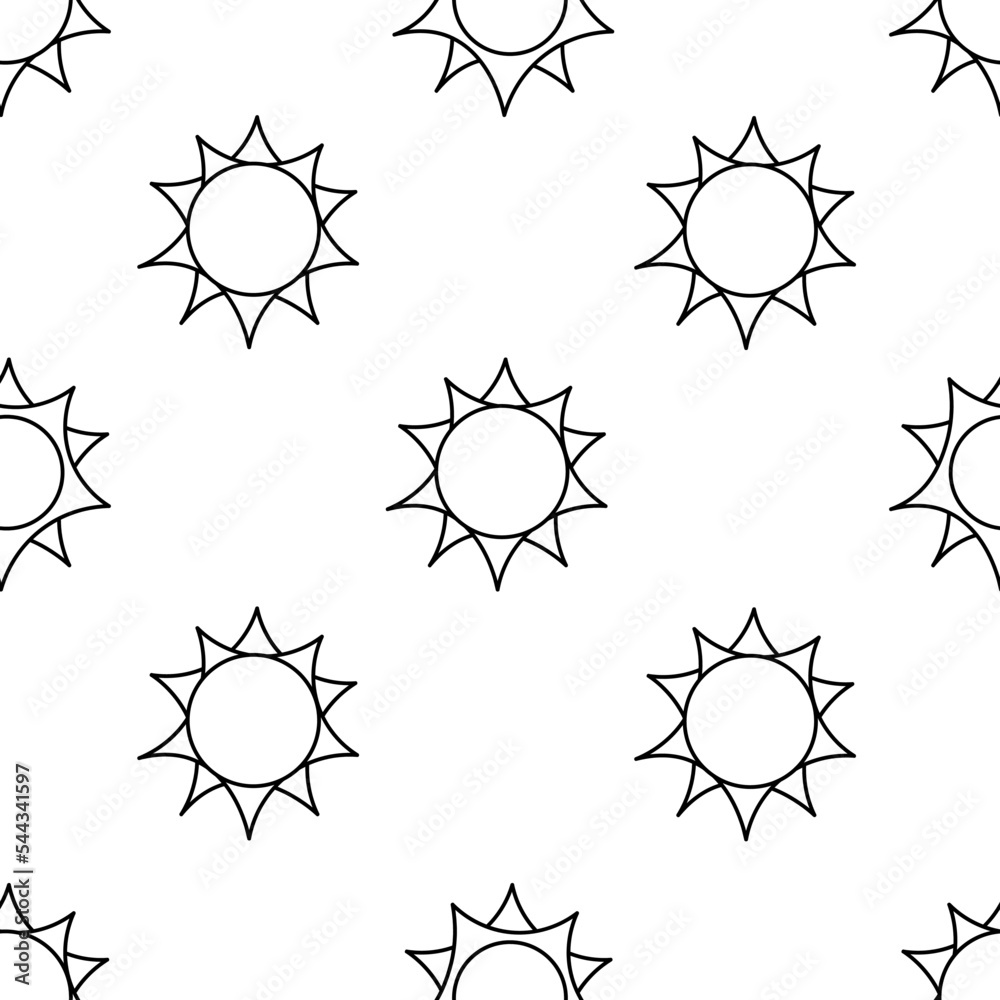 Black and white seamless background with sun. Suns pattern. The symbol ...