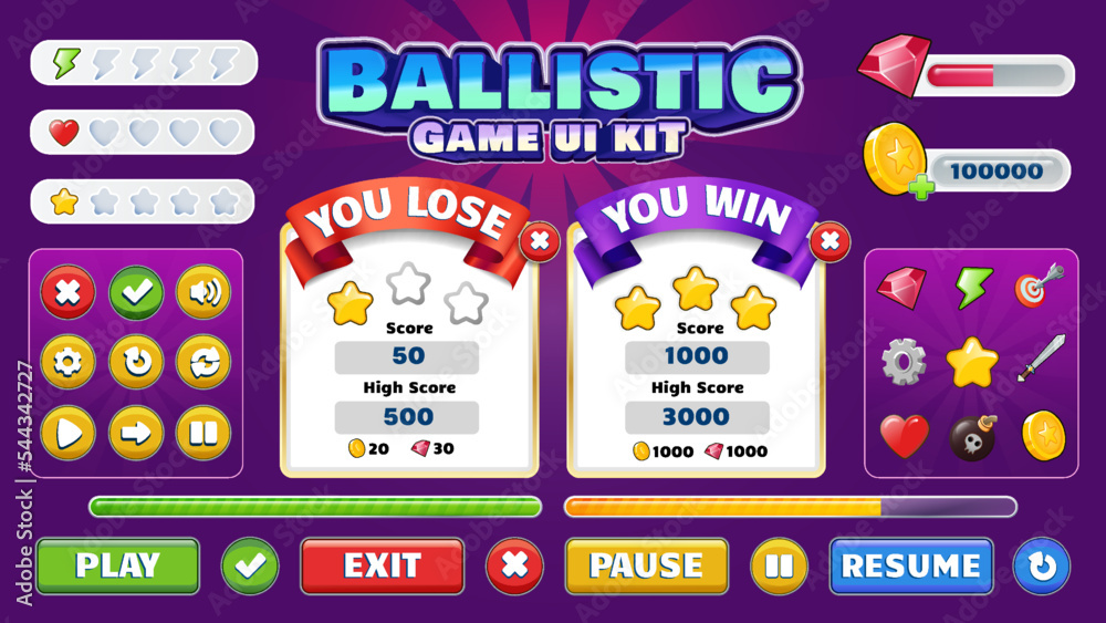 The Ballistic Game UI interface kit for Mobile and Web games with ...