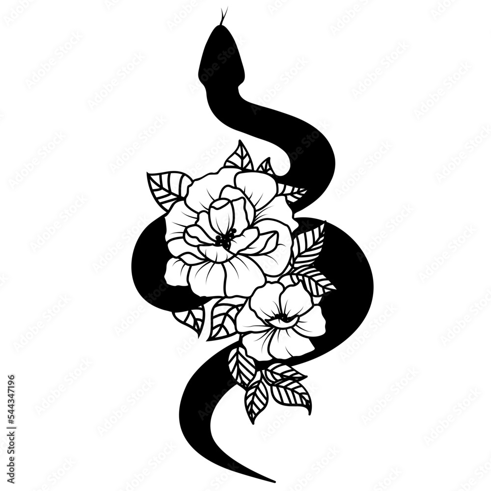 Floral snake svg silhouette, Snake with flowers svg Stock Vector ...