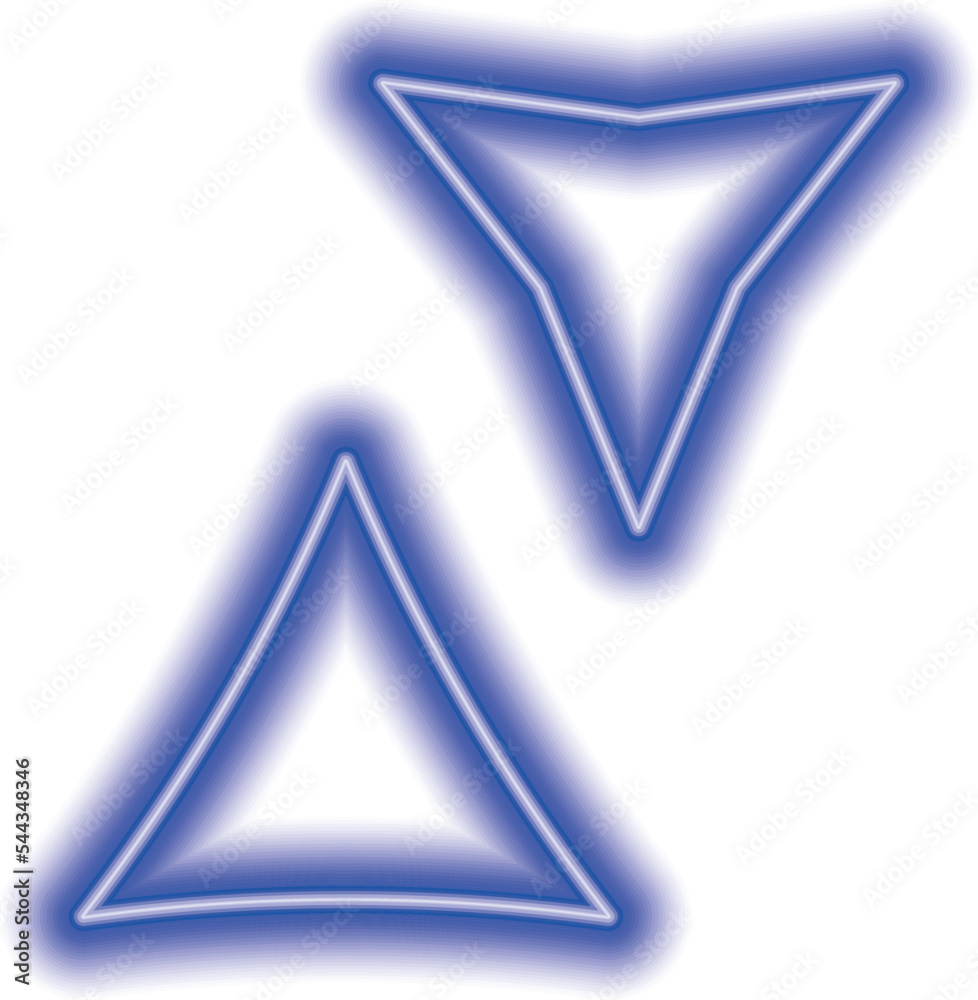 Blue neon triangle arrows. Geometric shapes in a neon design. Materials ...