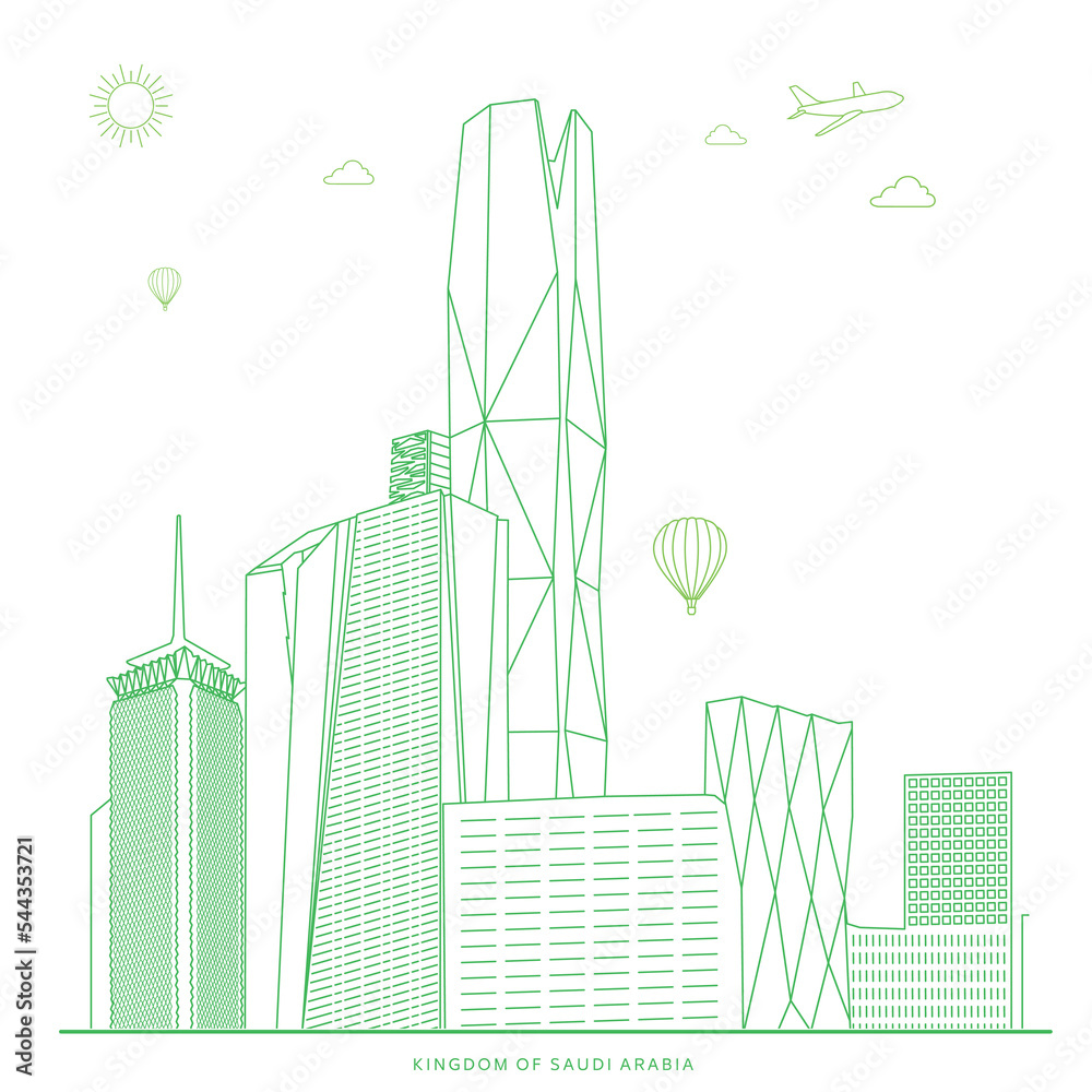 Vecteur Stock Kingdom of Saudi Arabia Famous Buildings in Riyadh KAFD ...