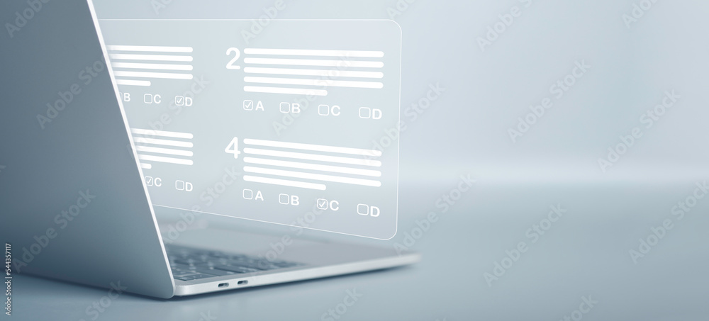 Virtual test or questionnaire show on screen and answer check mark to ...