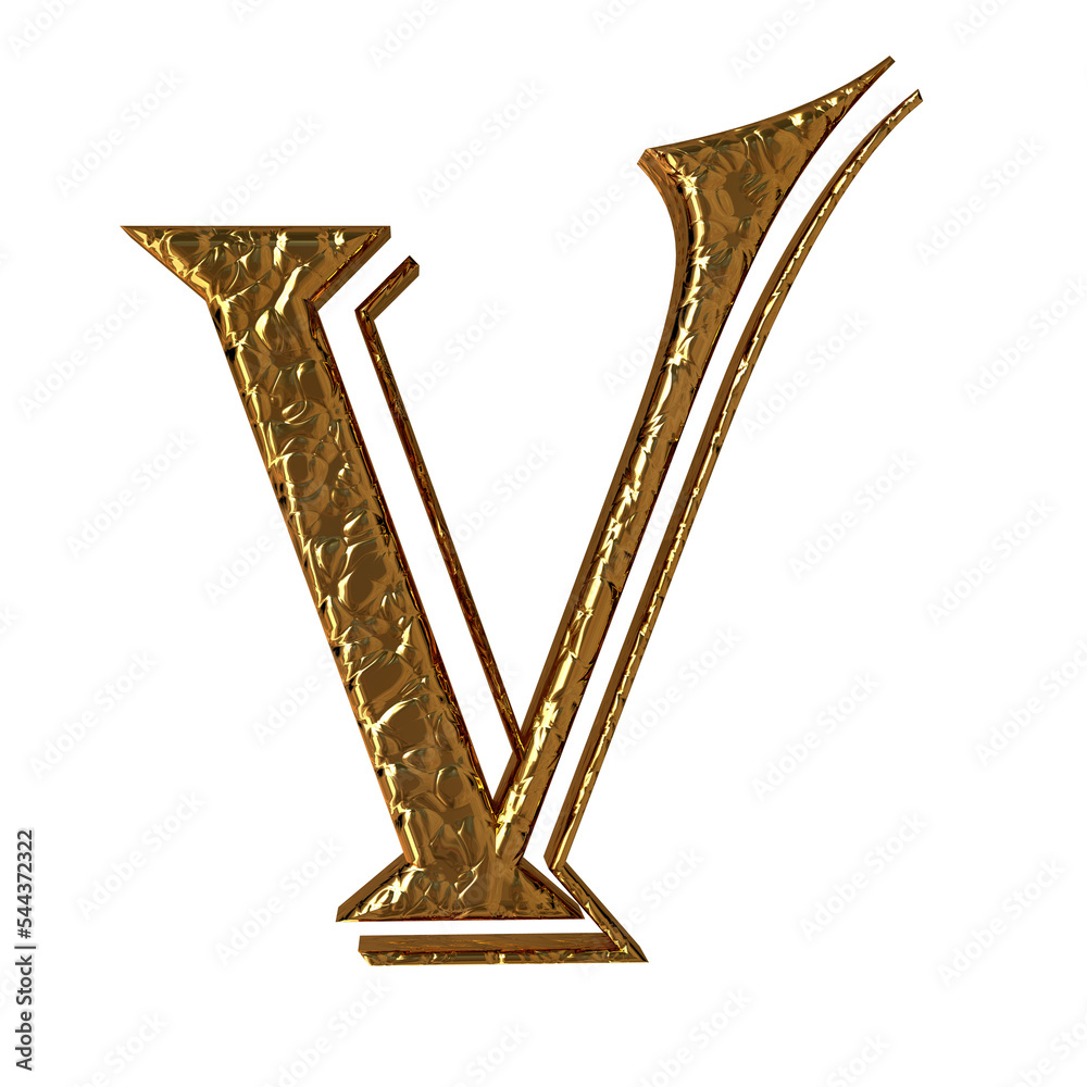 Fluted gold letters. front view. letter v Stock Illustration | Adobe Stock