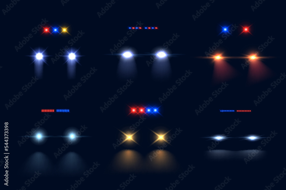 Car lights set of realistic headlight and light bar images of car ...