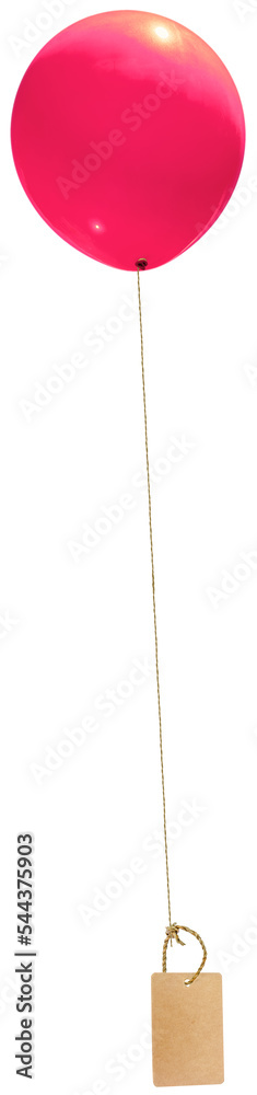 Affichette pour messages accrochée à un ballon rouge, fond blanc Stock ...