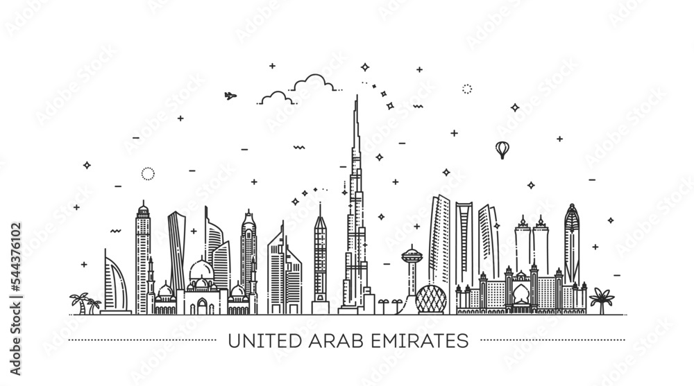 Linear banner of United Arab Emirates. Vector illustration Stock Vector ...