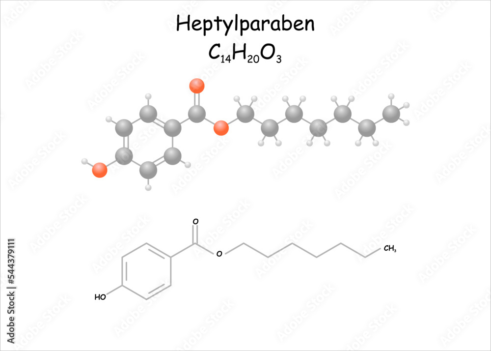 Molecule model, structural formula of heptylparaben. Stock Vector ...