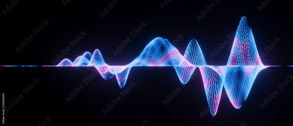 Illustration of abstract wireframe sound waves, visualization of ...