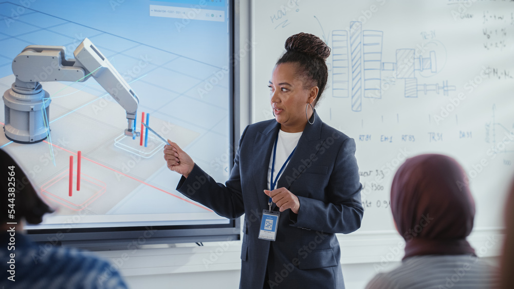 Teacher Giving a Lesson to Diverse Students and Pointing at Robotic ...