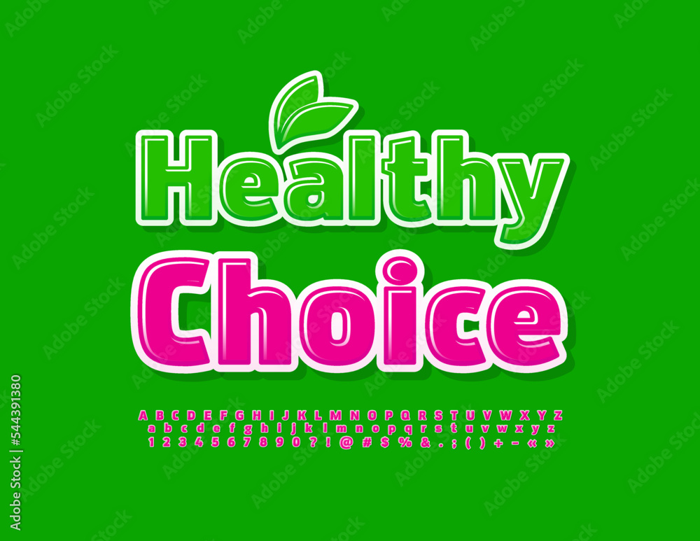 Vector trendy poster Healthy Choice with decorative Leaf. Pink stylish ...