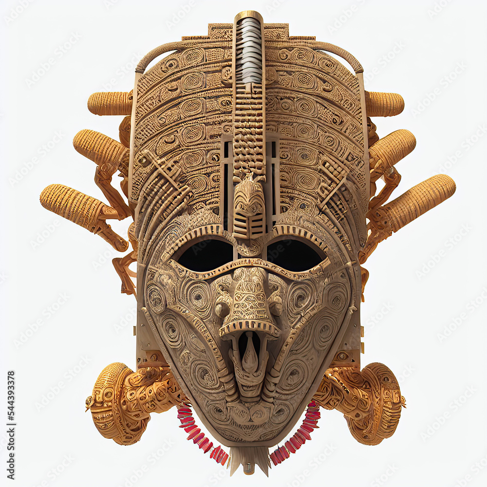 Traditional ancient Aztec Mask. Digital illustration. 3D rendering ...